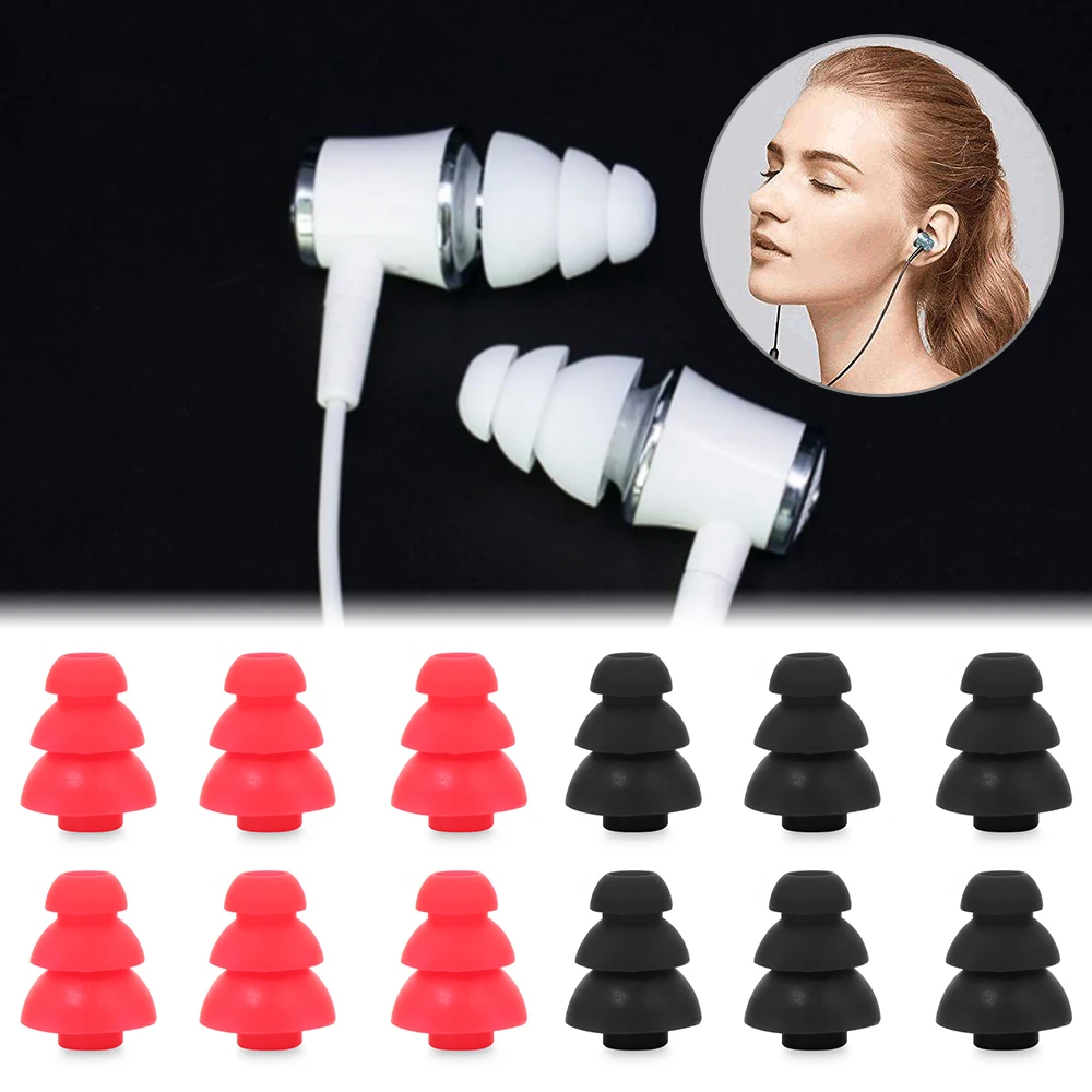 6Pcs-New-Three-Layer-Silicone-In-Ear-Earphone-Covers-Cap-Replacement ...