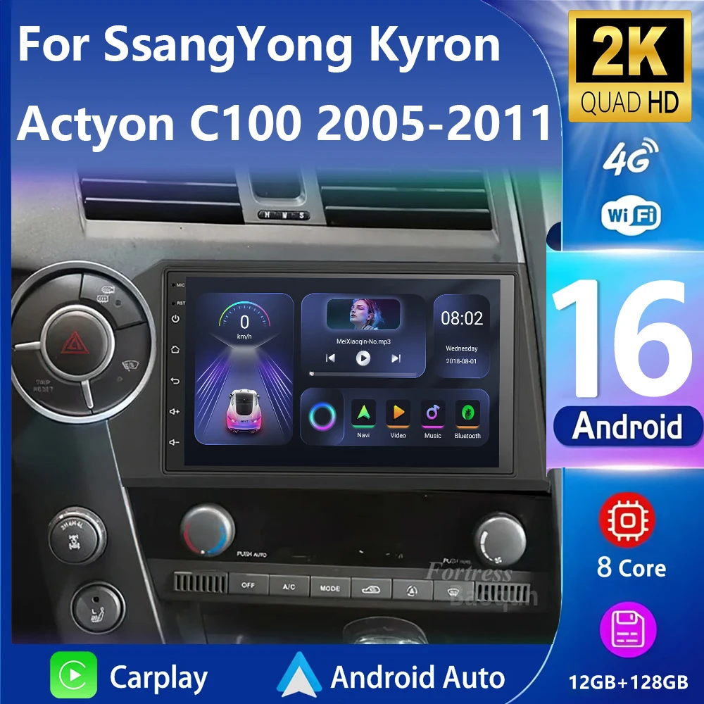 Android 16 para SsangYong Kyron Actyon C100 2005- 2011 2K QLED Android ...