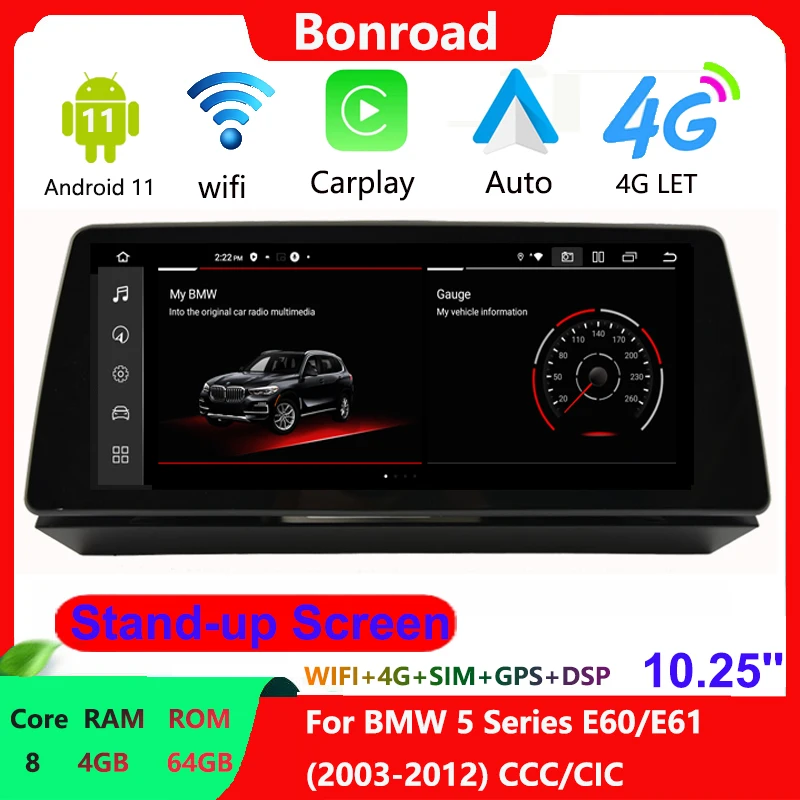 Bonroad 10.25'' Android 11 Stand-up Car Radio Screen for BMW 5 Series ...