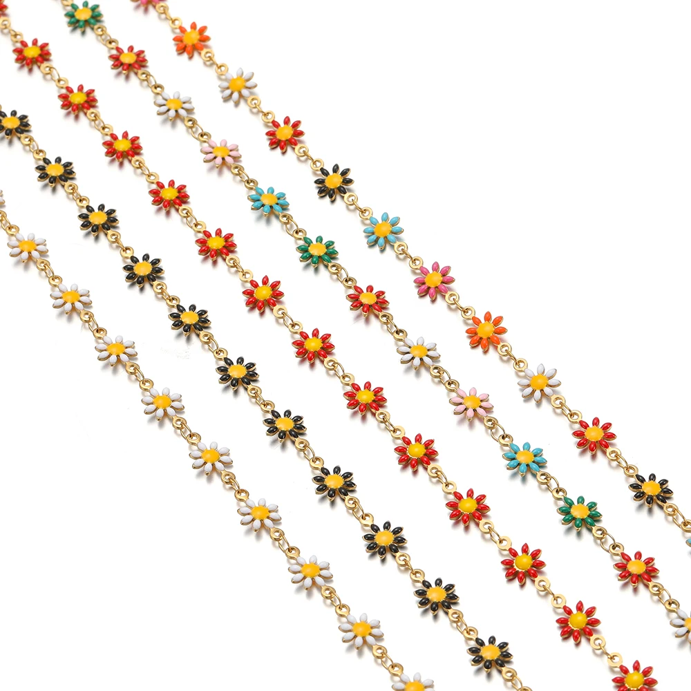 1 Meter Stainless Steel Enamel Flower Daisy Chains for DIY Jewelry ...