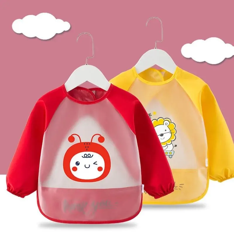 Baby-Eating-Smock-Waterproof-Bib-Baby-Saliva-Towel-Long-Sleeve-Washable ...