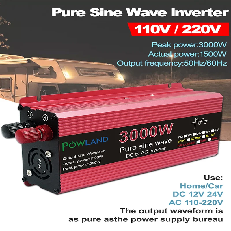 Pure Sine Wave Inverter Dc 12v 24v To Ac 220v Voltage 1000w 1600w 2200w 3000w Transformer Power ...