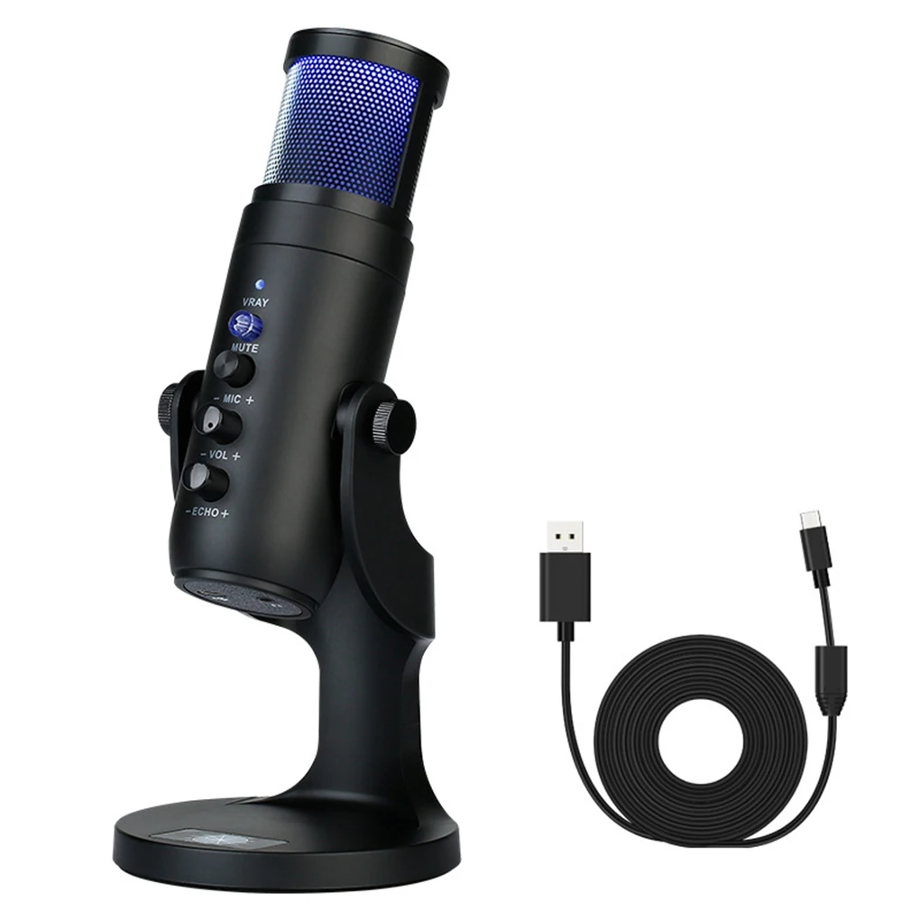 Computer-Type-c-Condenser-Microphone-RGB-Light-360-Degree-Rotating ...