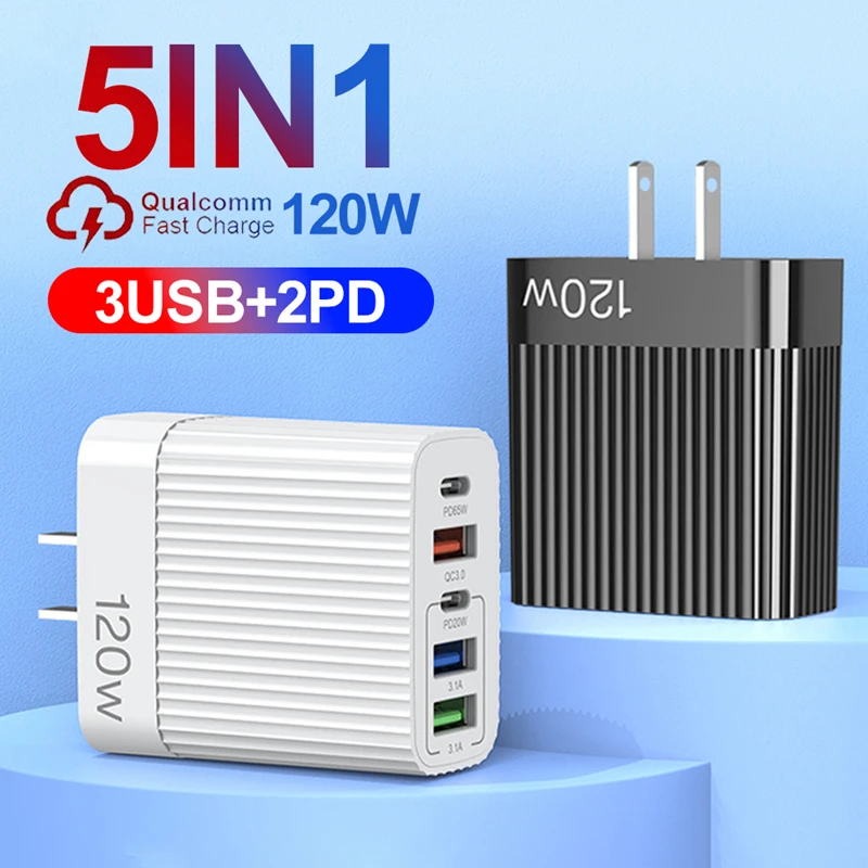 120W-Mobile-Phone-Quick-Charging-Chargers-5Ports-USB-PD-Type-C ...