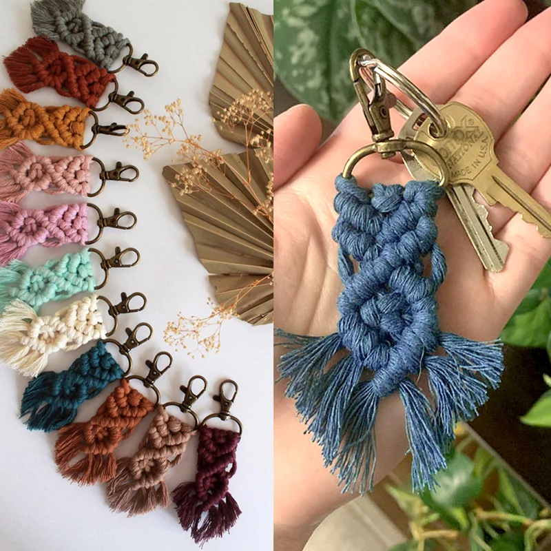 Hand-woven Boho Style Macrame Braided Keychain With Lobster Claw Cotton ...
