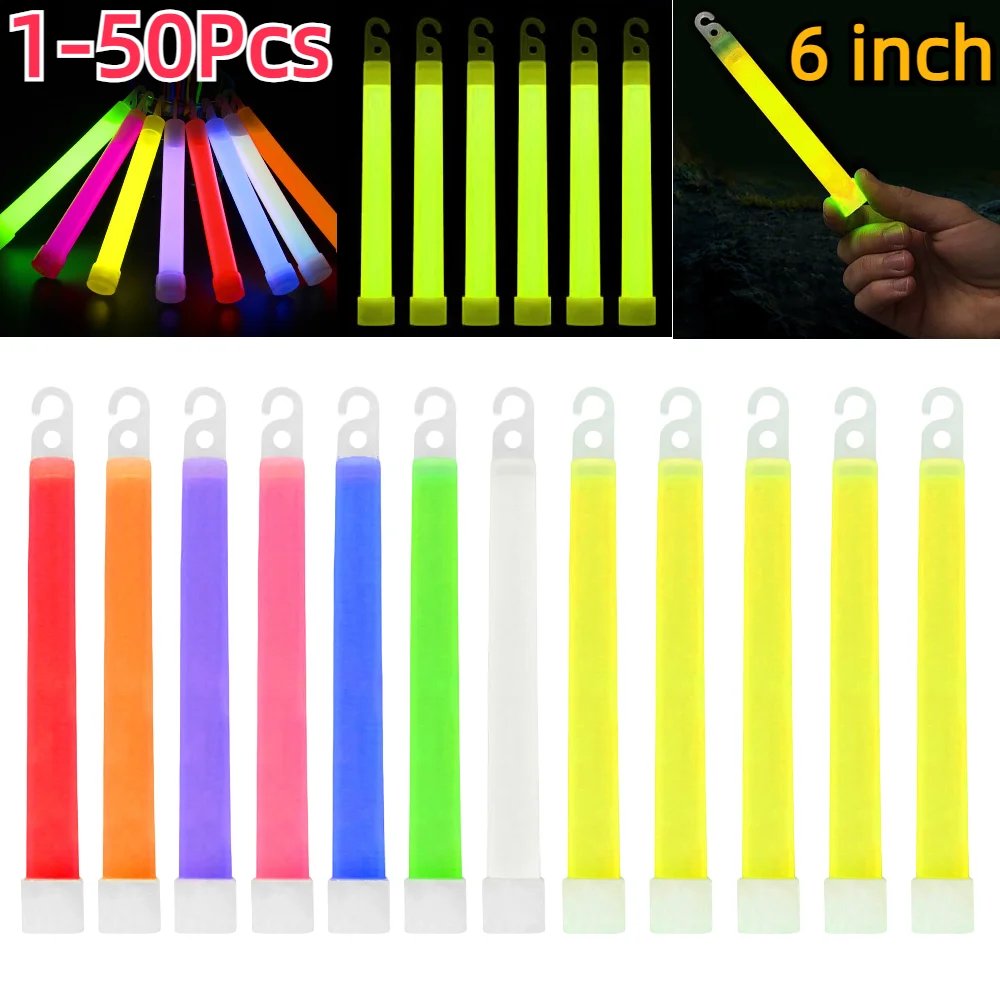 1-50Pcs-Glow-Sticks-with-Hook-6-inch-Fluorescence-Light-for-Hiking ...
