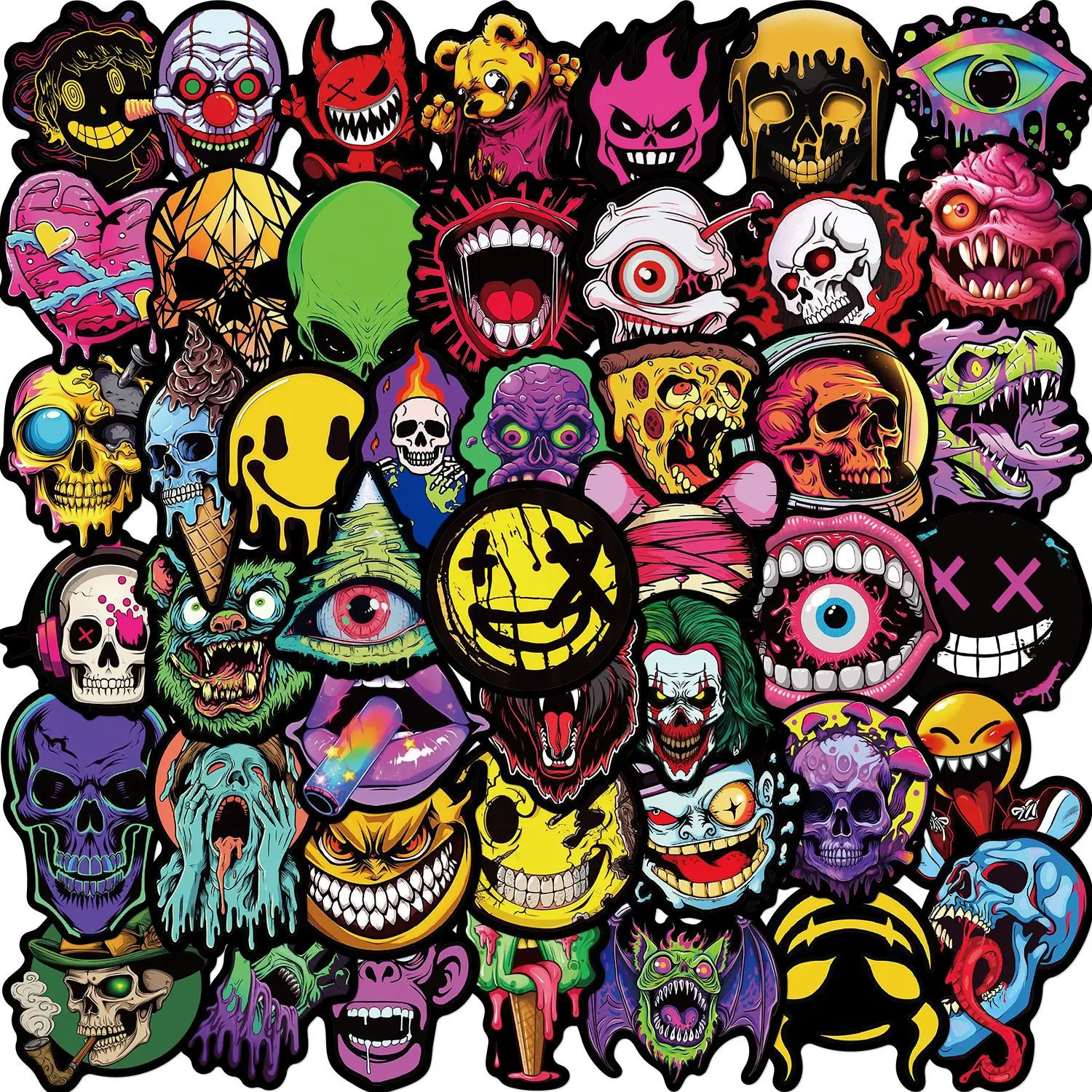 50Pcs-Cool-Horror-Skull-Stickers-Waterproof-for-Skateboard-Guitar-Car ...