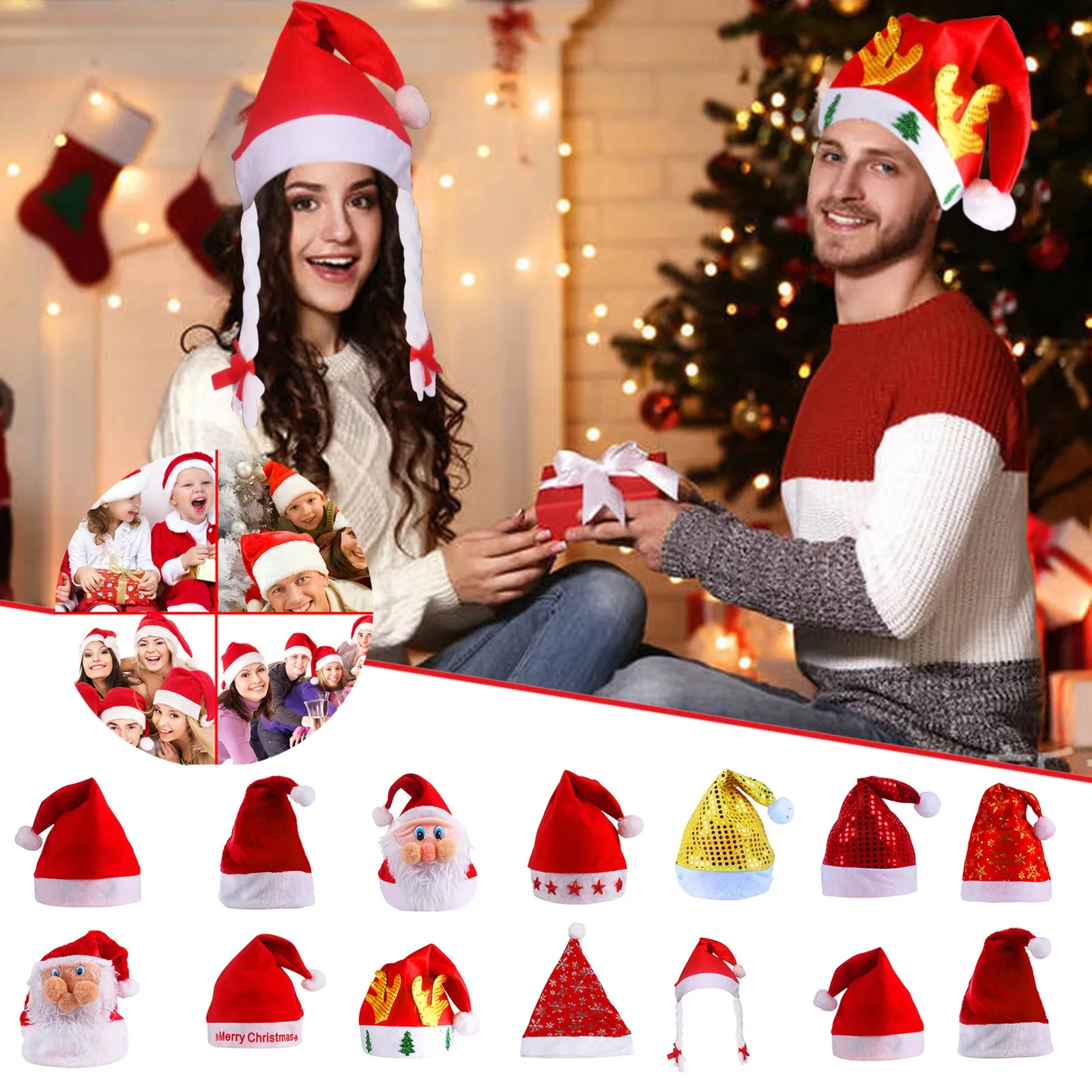 Christmas-Santa-Hat-Adult-Classic-Red-Christmas-Holiday-Hats-Party ...