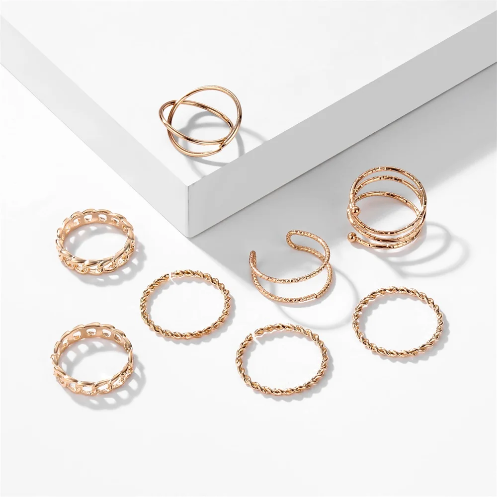 Fnio Round Gold Sliver Rings Set For Women 2019 Vintage Crystal Twist ...