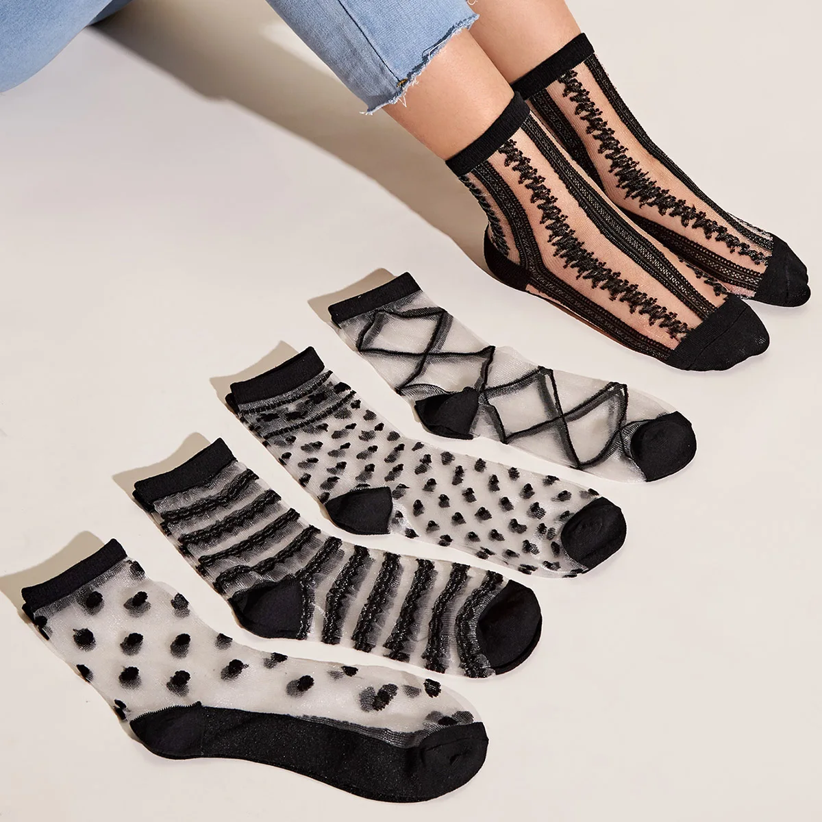 5-Pairs-Women-s-Lace-Socks-Summer-Fashion-Sexy-Transparent-Thin-Socks ...