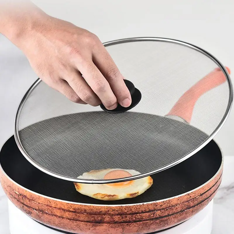 29cm Oil Splatter Screen Anti-slip Stainless Steel Guard Frying Pan Oil ...