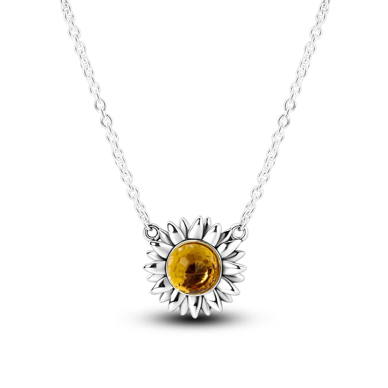Luxury Jewelry Sunflower Sunshine Flower Stone Chain Necklace Collier ...