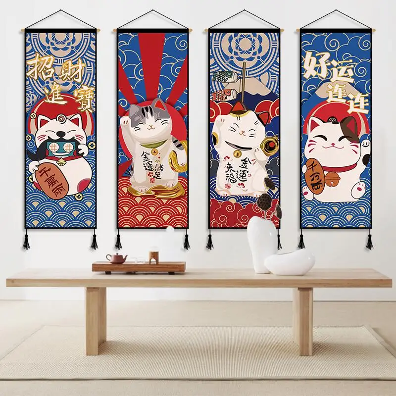Japanese-Style-Fortune-Cat-Maneki-Neko-Scroll-Wall-Art-Paintings ...
