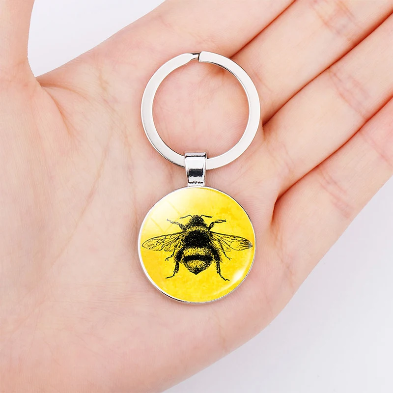 Honey Bee Cute Animal Pendant Key Chains Glass Metal Key Rings Holder ...