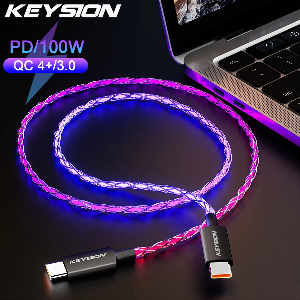 KEYSION USB C to C타입 케이블, RGB 그라디언트 라이트 PD 고속 충전기 코드, 레드미 노트 11, 삼성 S22 맥북 프로용, 100W| | - AliExpress