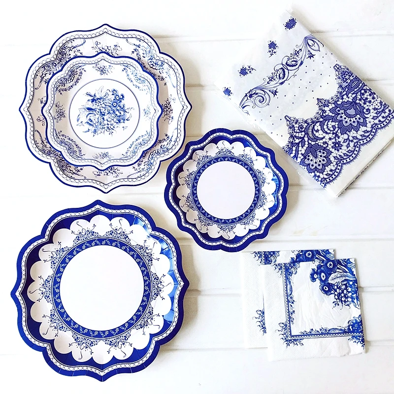 Disposable-Blue-And-White-Porcelain-Paper-Plate-Napkins-Wedding-Festive ...