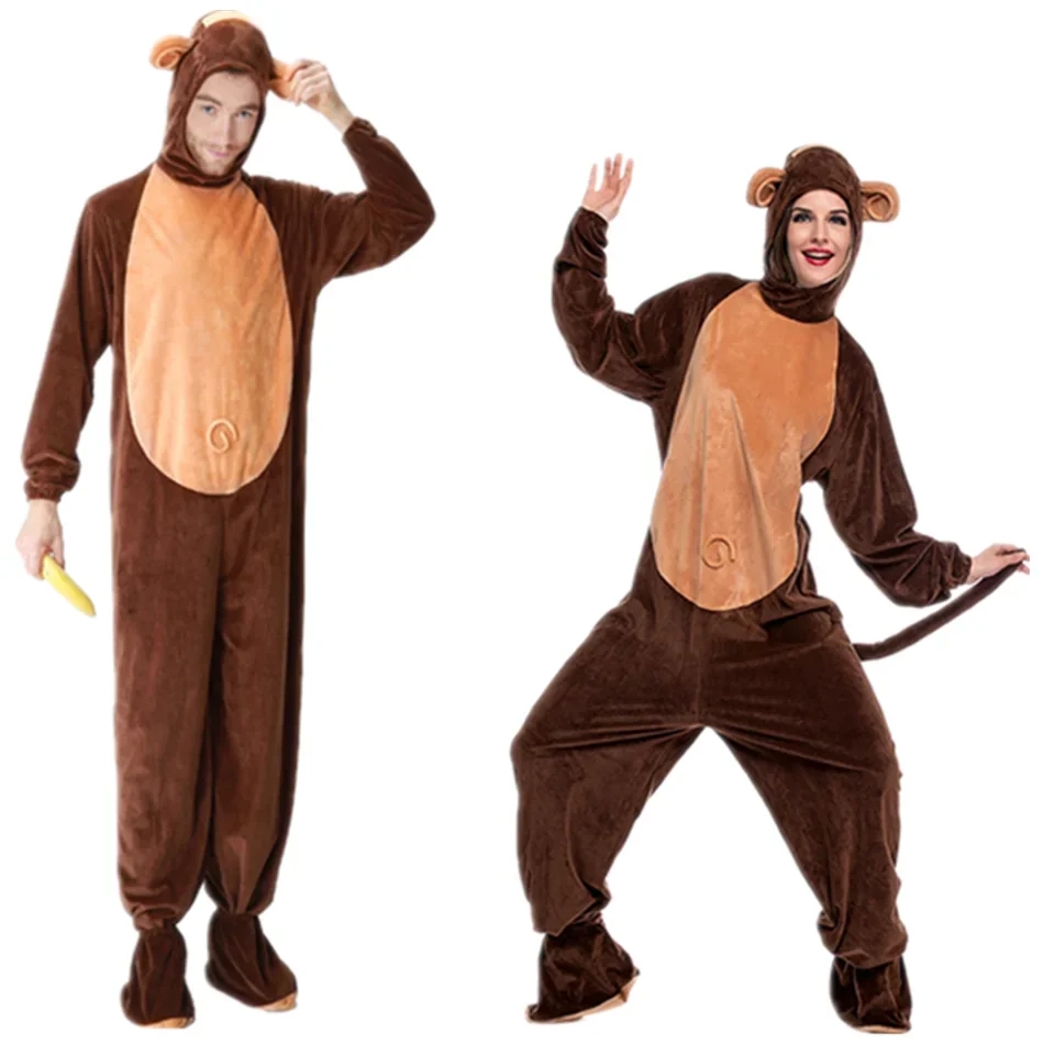 Couple Pajamas Set Animal Brown Monkey Unisex Cosplay Costume Funny ...