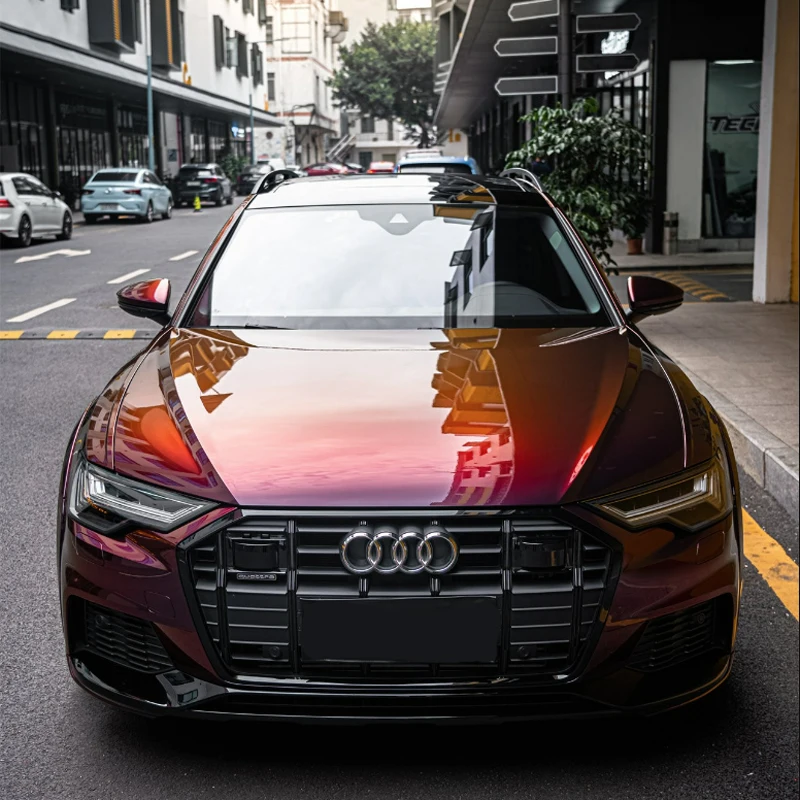 Premium-Glossy-Chameleon-Black-Red-Vinyl-Wrap-Madeira-Red-Car-Wrapping ...