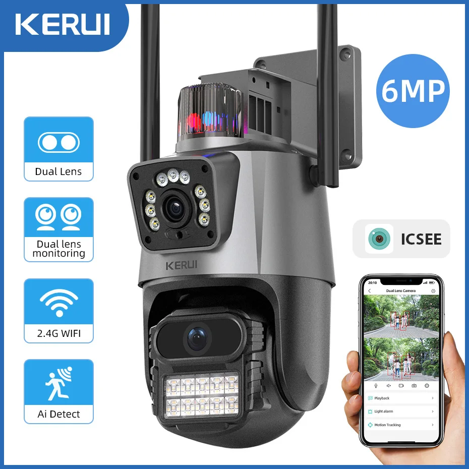 KERUI-6MP-Outdoor-Dual-Lens-PTZ-Bullet-Home-Security-IP-Camera-Dual-Screen-Video-CCTV ...