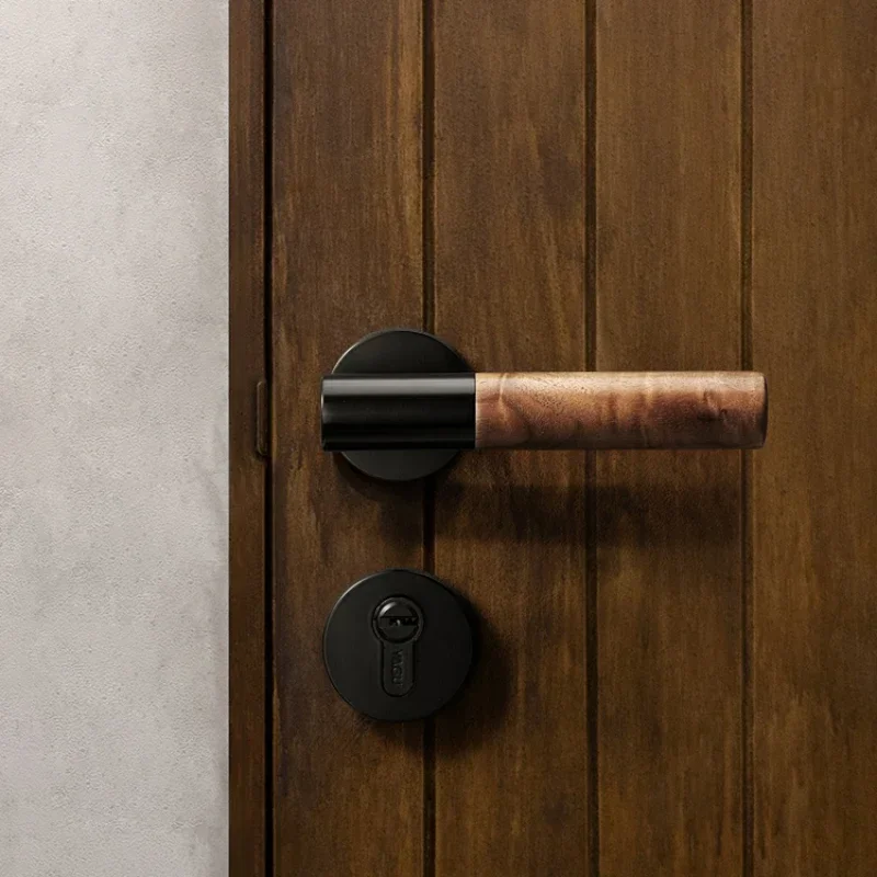 Modern-door-lock-black-walnut-door-handle-indoor-bedroom-door-lock-set ...