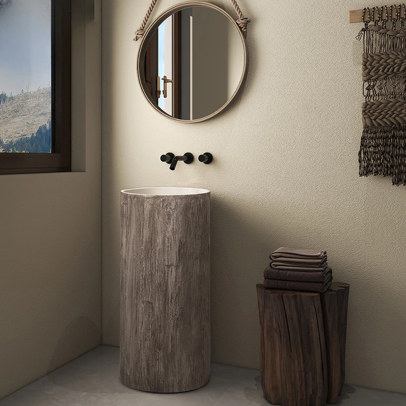 Column-basin-floor-standing-designer-integrated-art-wash-basin-wood ...