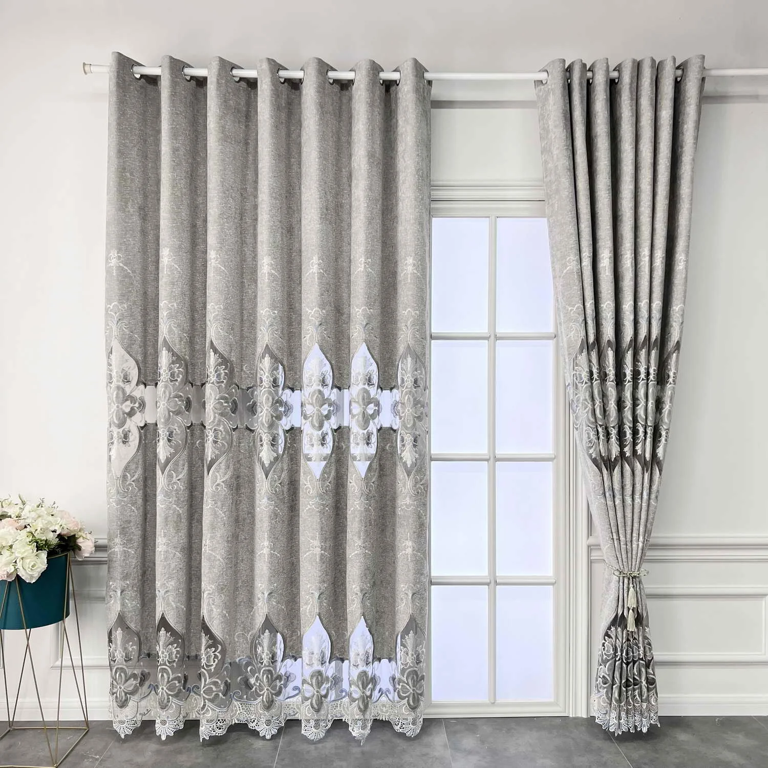 Luxury-European-Embossed-Floral-Curtains-for-Living-Room-Grey-Elegant ...