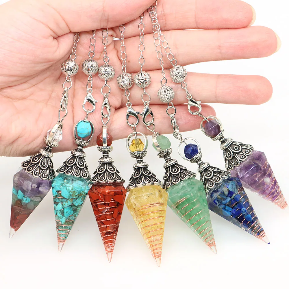 7-Chakra-Crystals-Pendulum-for-Dowsing-Divination-Natural-Quartz-Stone ...
