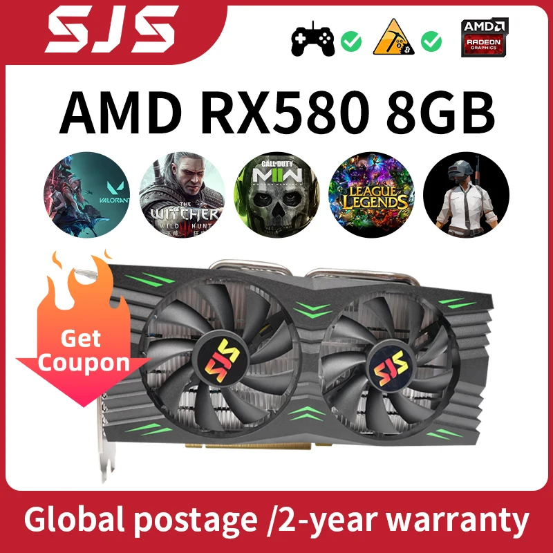 Placa de vídeo sjs rx 580 8g 256bit 2048sp gddr5 amd gpu placas ...