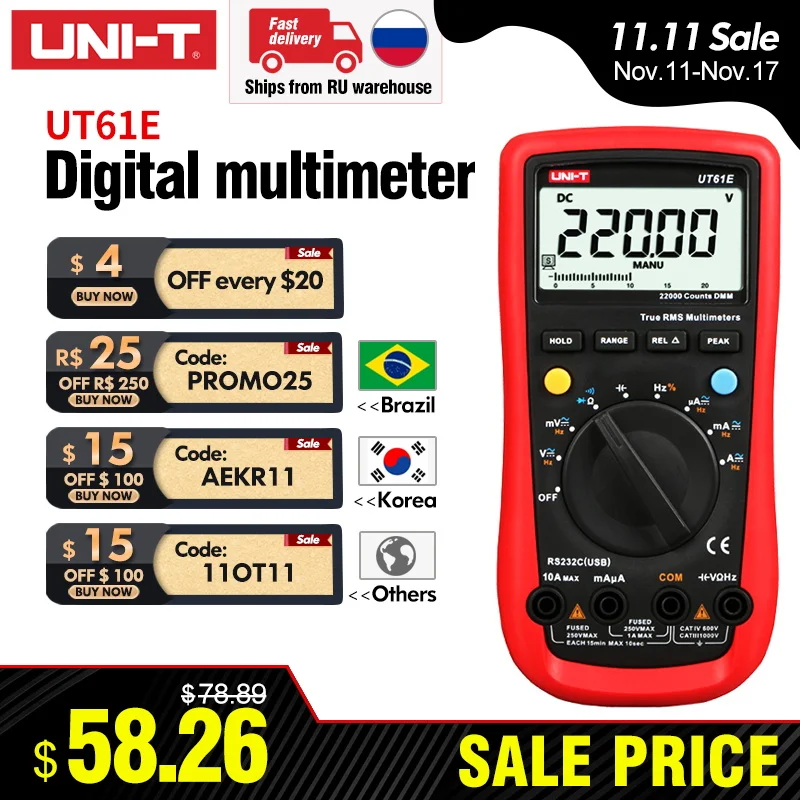 UNI-T-UT61E-Digital-Multimeter-Meter-True-RMS-1000V-AC-DC-Multimeter ...
