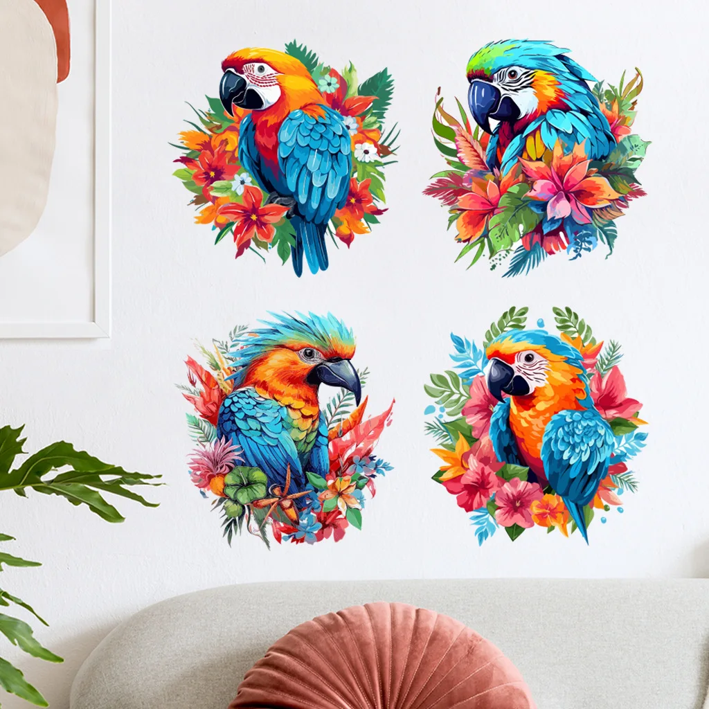 Cute-Cartoon-4-Colored-Parrots-Wall-Stickers-for-Children-s-Room ...