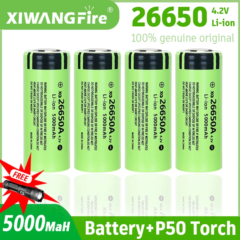 4-2V-26650-Lithium-Battery-5000MaH-High-capacity-Rechargeable-Battery ...