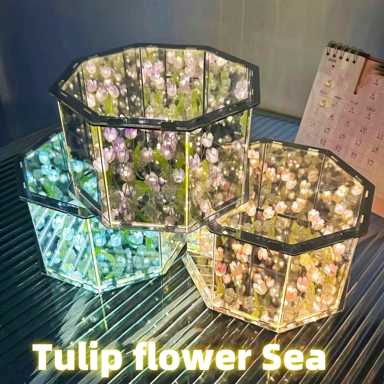 DIY-Tulip-Mirror-Cube-Lamp-Simulation-Flower-Bedroom-Sleeping-Table-Lamp-Handmade-Craft-Rose ...