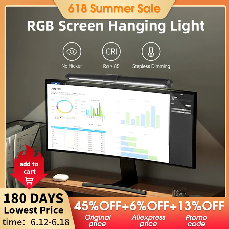 Monitor Barra De Luz Led Mesa De Computador Lâmpada Rgb Stepless ...