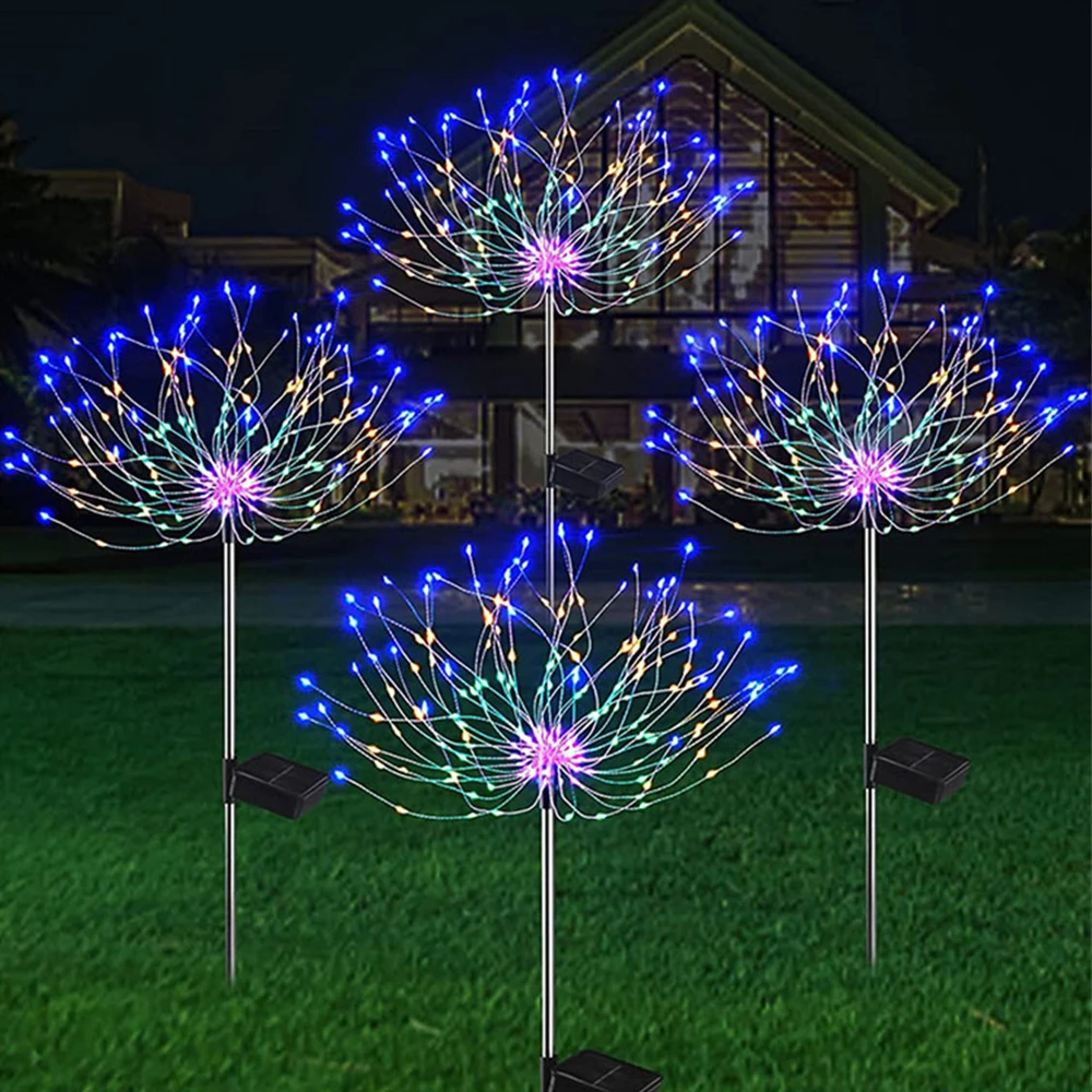Outdoor Solar Fireworks Lights LED Fairy Dandelion Starburst Lamp ...