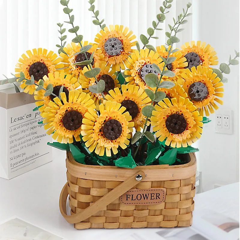 Sunflower Blocks City Creative Plant Desktop Decoration Building Blocks ...