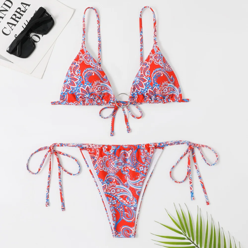 Sexy-Floral-Print-Micro-Thong-Bikinis-Set-String-Halter-Swimsuit-Women ...