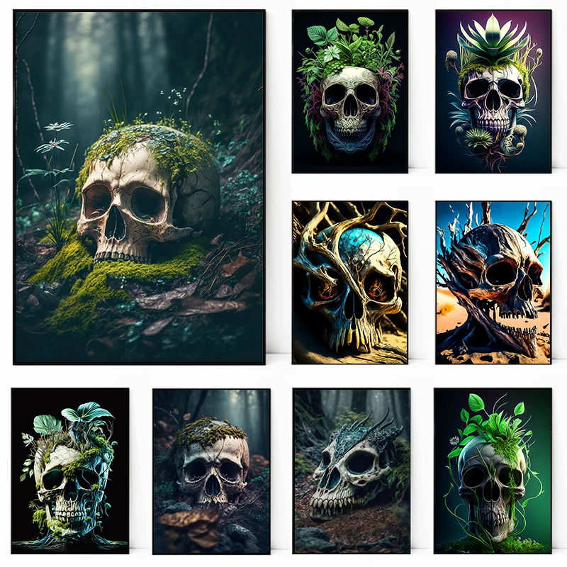 Skulls-in-Forest-Poster-abstract-human-bone-canvas-printing-poster-wall ...