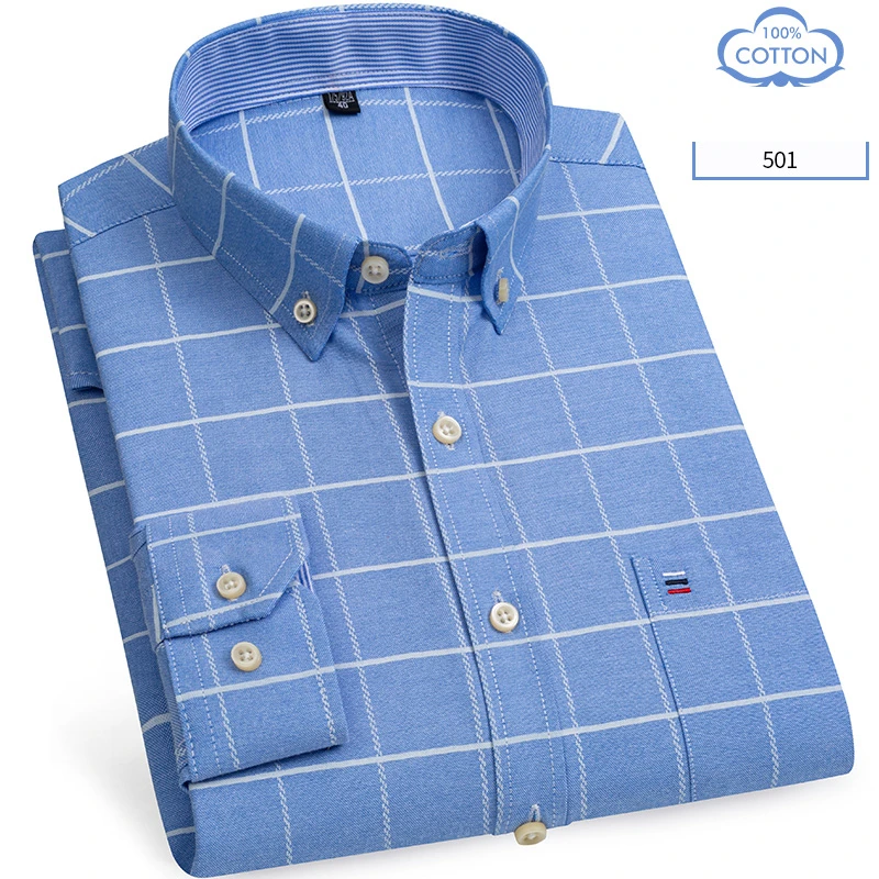 Shirt Oxford Men Fashion 100% Cotton Thin Long Sleeve Casual Slim Solid ...