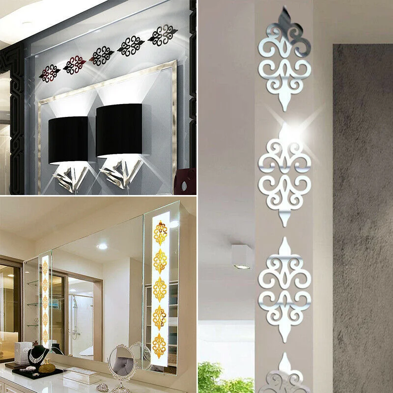10pcs 3D Acrylic Hollow Reflective Mirror Wall Stickers Removable DIY ...