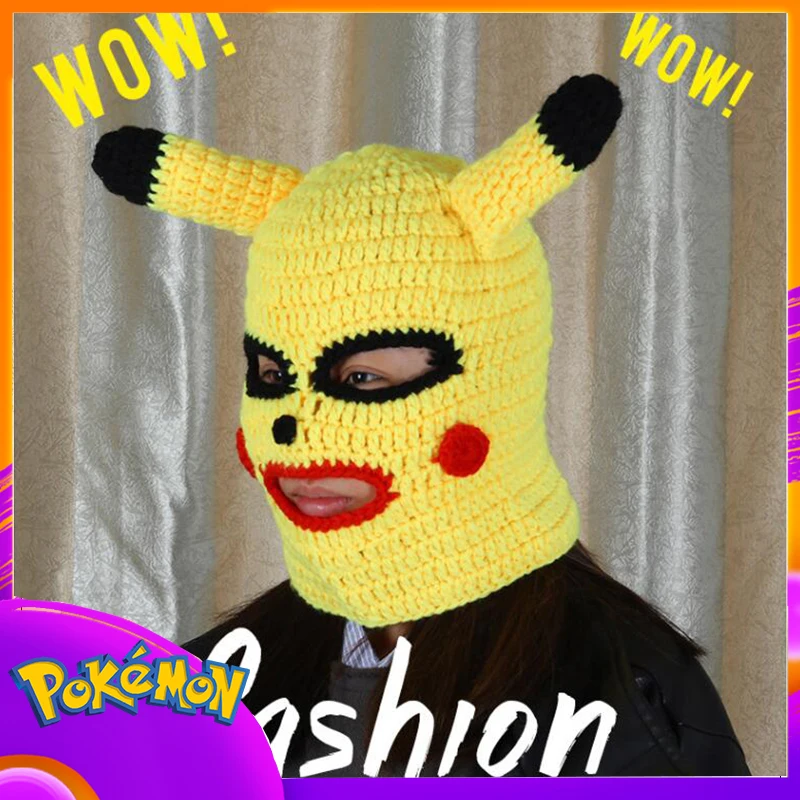 Anime-Pokemon-Cosplay-Mask-Pikachu-Headgear-Funny-Knitting-Cartoon ...