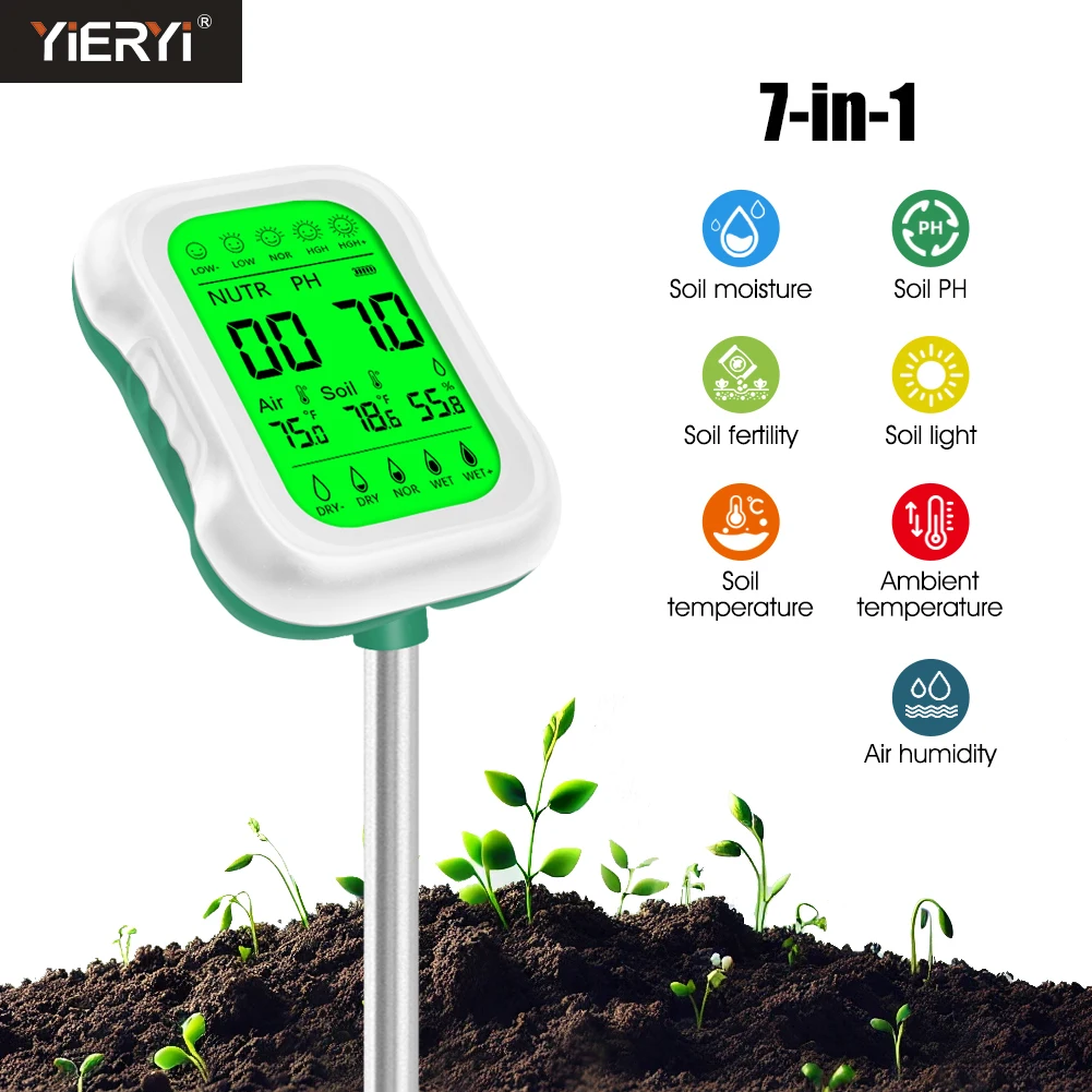 7-in-1 Soil pH Meter Rotatable Backlit Display Nutrient Analyzer ...