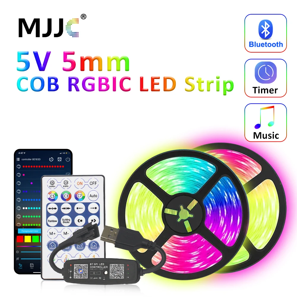 5V-RGBIC-COB-LED-Strip-Light-WS2812B-Addressable-5mm-160LEDs-m-Flexible ...