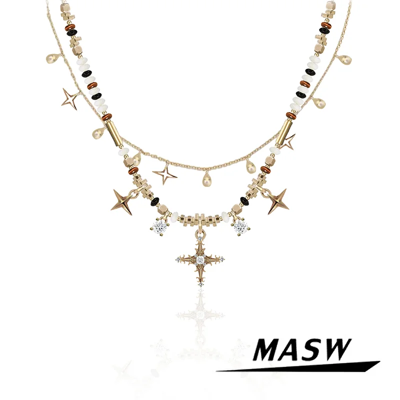 MASW Original Design Luxury Design Two Layer Beads Multi Stars Necklace ...