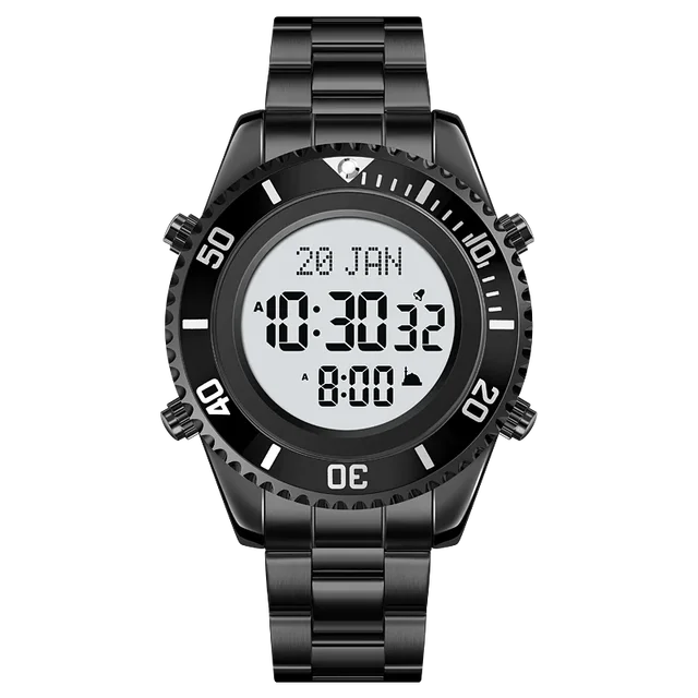 SKMEI 2141 Stainless Steel Digital Watche Muslim Azan Prayer Compass ...