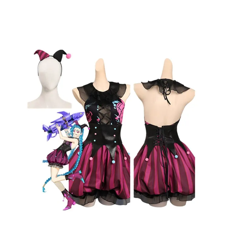 LoL-Jinx-Cosplay-Costume-Arcane-Clown-Dress-Headband-Outfits-Halloween ...