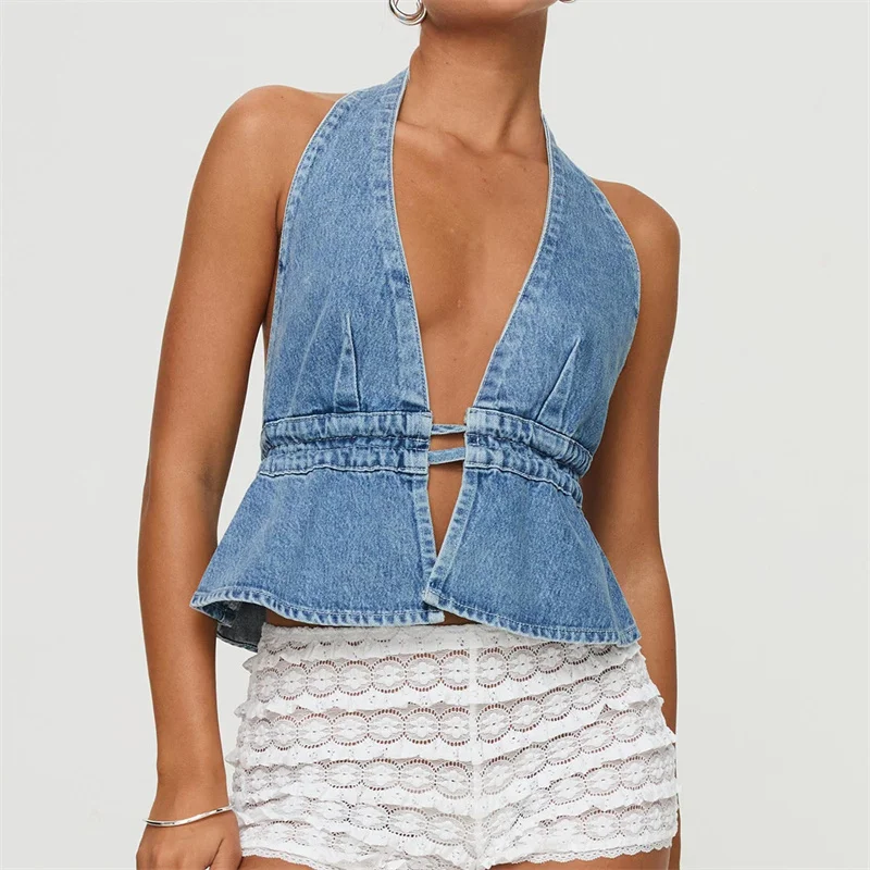 Lamuusaa-Denim-Tank-Top-Women-Summer-Clothes-Solid-Color-V-Neck ...