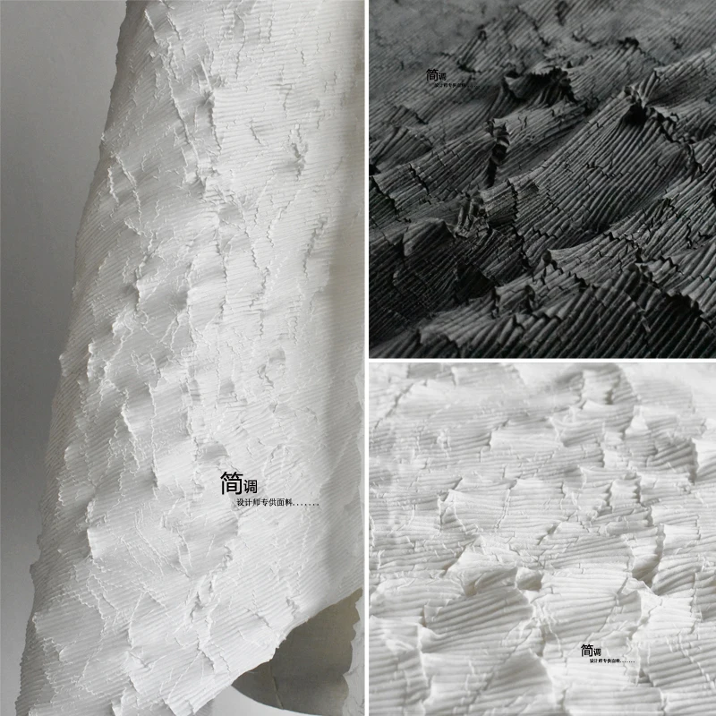 Pleated-Print-Fabric-Black-and-White-Three-dimensional-Texture-Organ ...