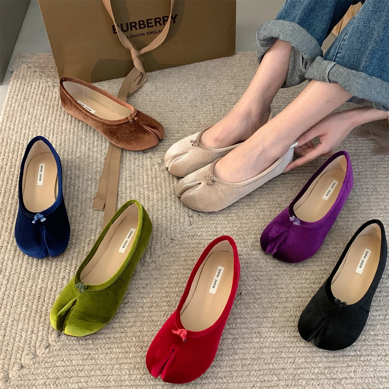 Bailamos-Women-Suede-Split-Toe-Flats-Women-Shallow-Ballet-Shoes-Novelty ...