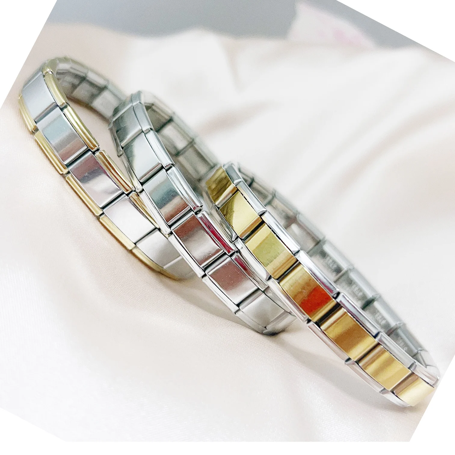 Fashion-Punk-Italian-Stainless-Steel-Charm-Module-Bracelet-9mm-Elastic ...