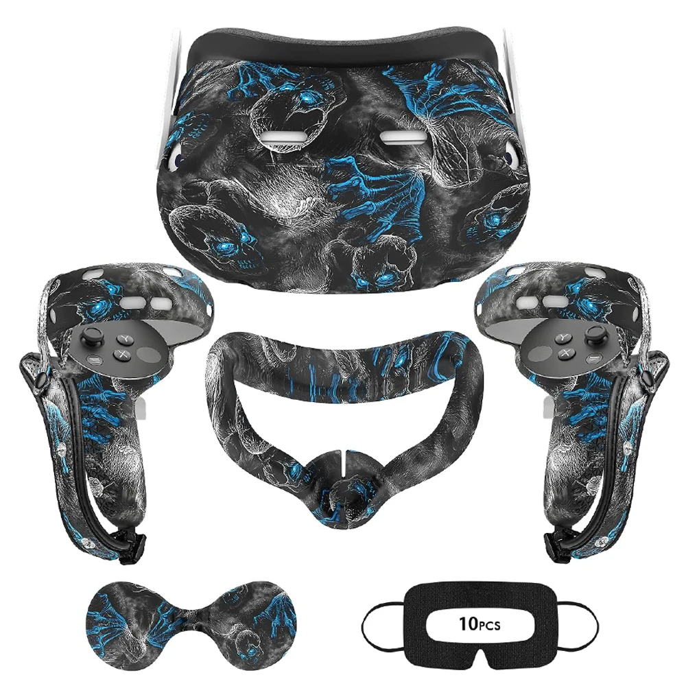 For Oculus Quest 2 Silicone Protective Cover Set VR Controller Headset ...